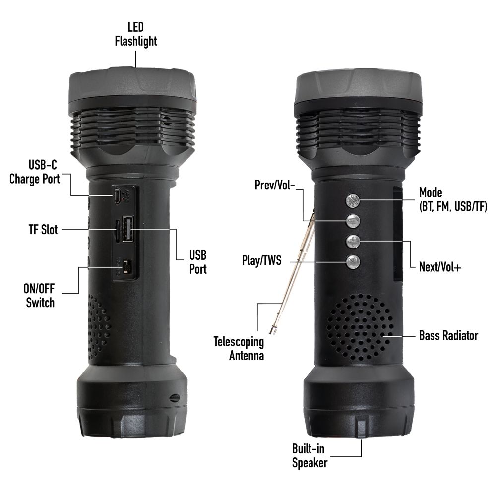 Audiobox FSL200-Silver Emergency Flashlight Speaker with Solar - Silve ...