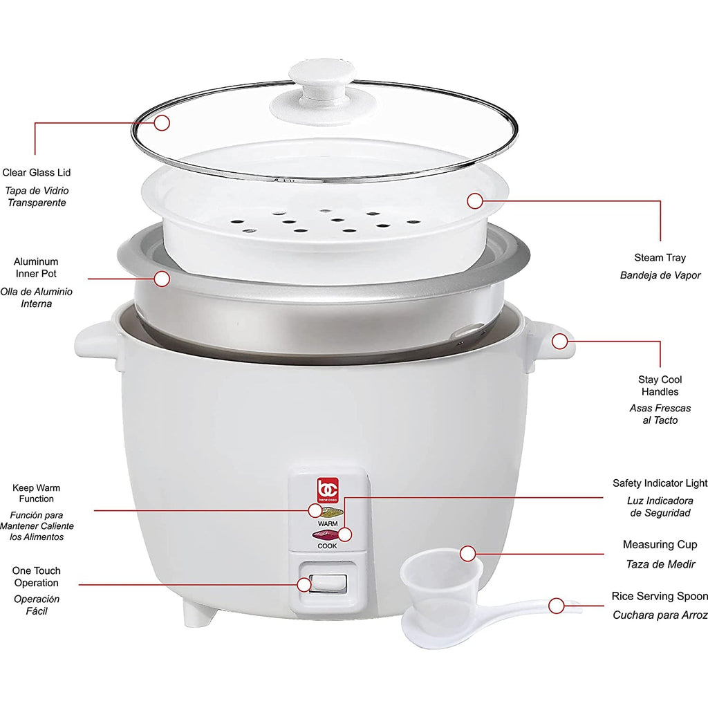 Bene Casa BC-12416 Rice Cooker with Glass Lid 6 Cups – Electro Vision Inc