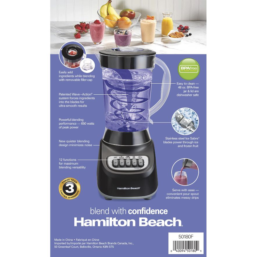 Hamilton Beach 50180 Smoothie Blender 48 oz Plastic Jar – Electro ...