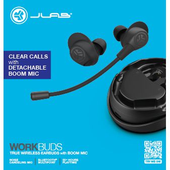 JLab Work Buds True Wireless Earbuds Black EBWORKBUDSRBLK82 – Electro Vision Inc