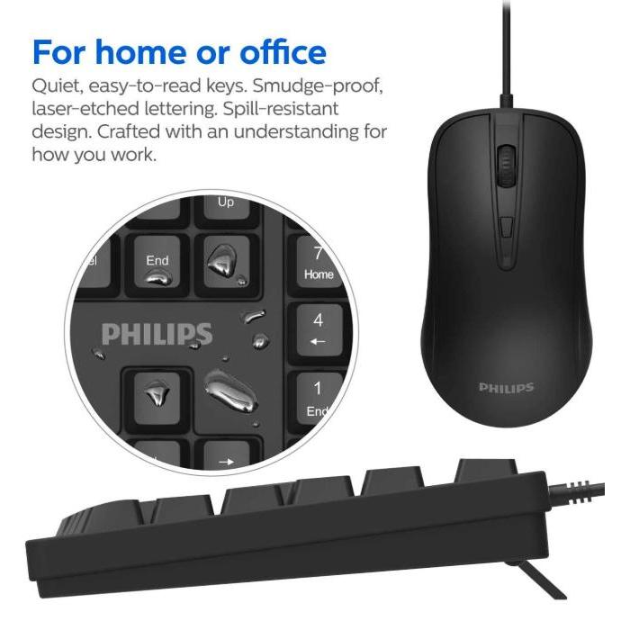 Philips SPT6214 Wired Keyboard and Mouse Combo - Black – Electro Vision Inc