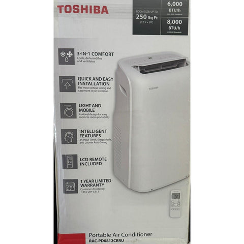 Toshiba PD0812CRRU - 8,000 BTU Portable Air Conditioner w/ Remote ...