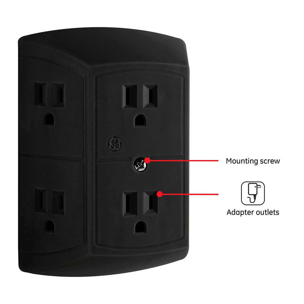 GE 45201 15-Amp 3-Wire Grounding Duplex to Six Black Standard Adapter ...